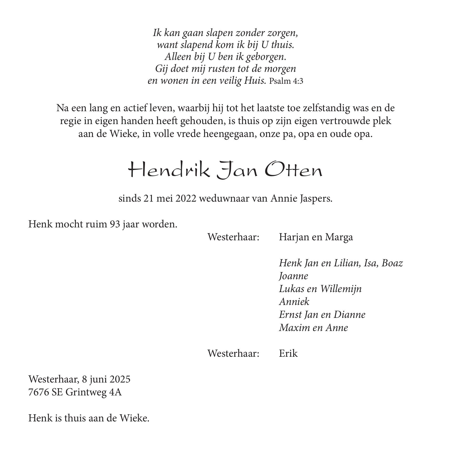 Hendrik Jan Otten – De laatste eer Westerhaar