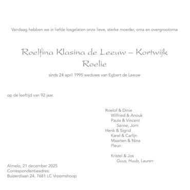 Roelie de Leeuw -Kortwijk – De laatste eer Westerhaar